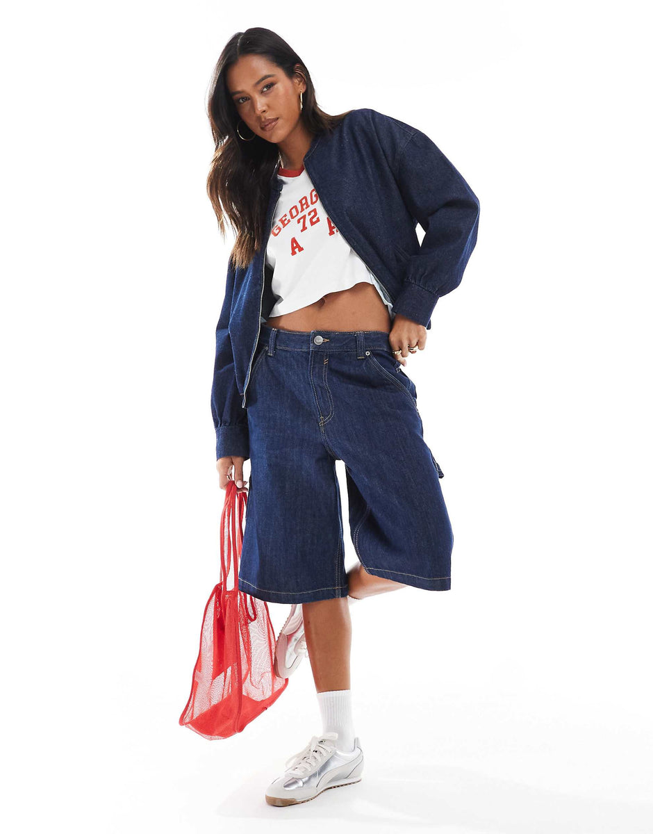 DESIGN oversized denim bomber jacket indigo – n’shpishop