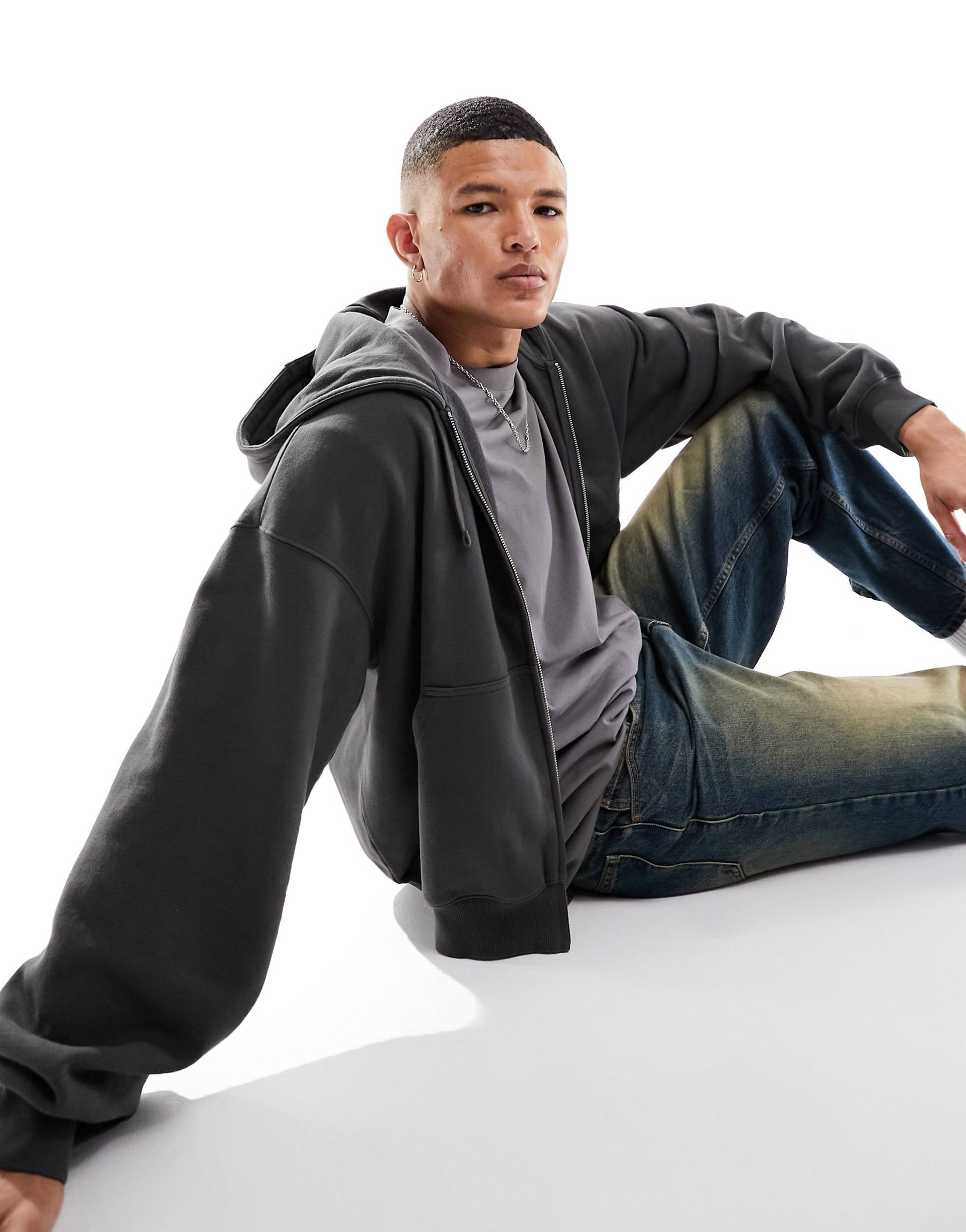 Weekday boxy fit zip through hoodie black – n’shpishop